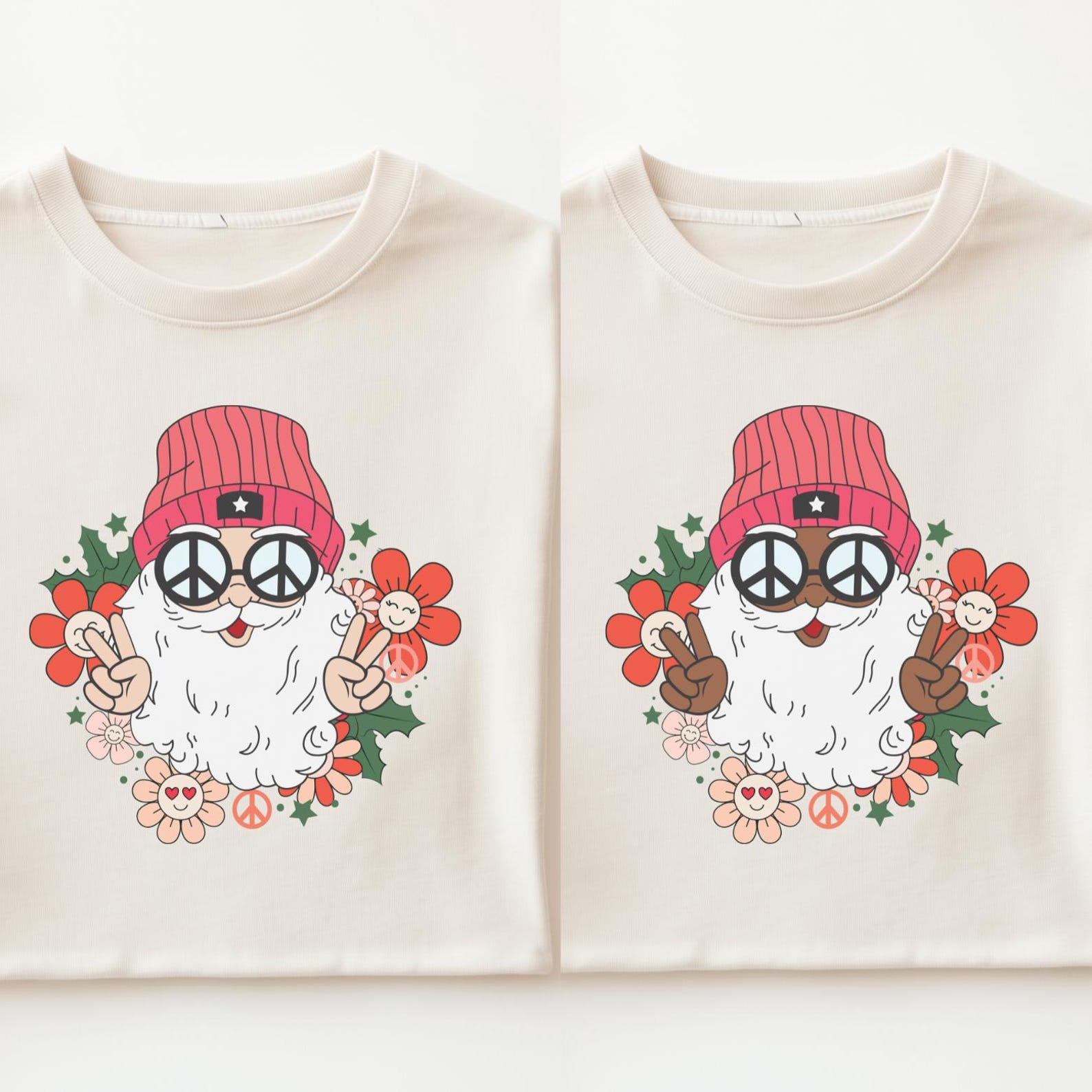 Hippie Santa PNG BUNDLE, Black Santa Png, Peace Signs Santa Png, Retro ...