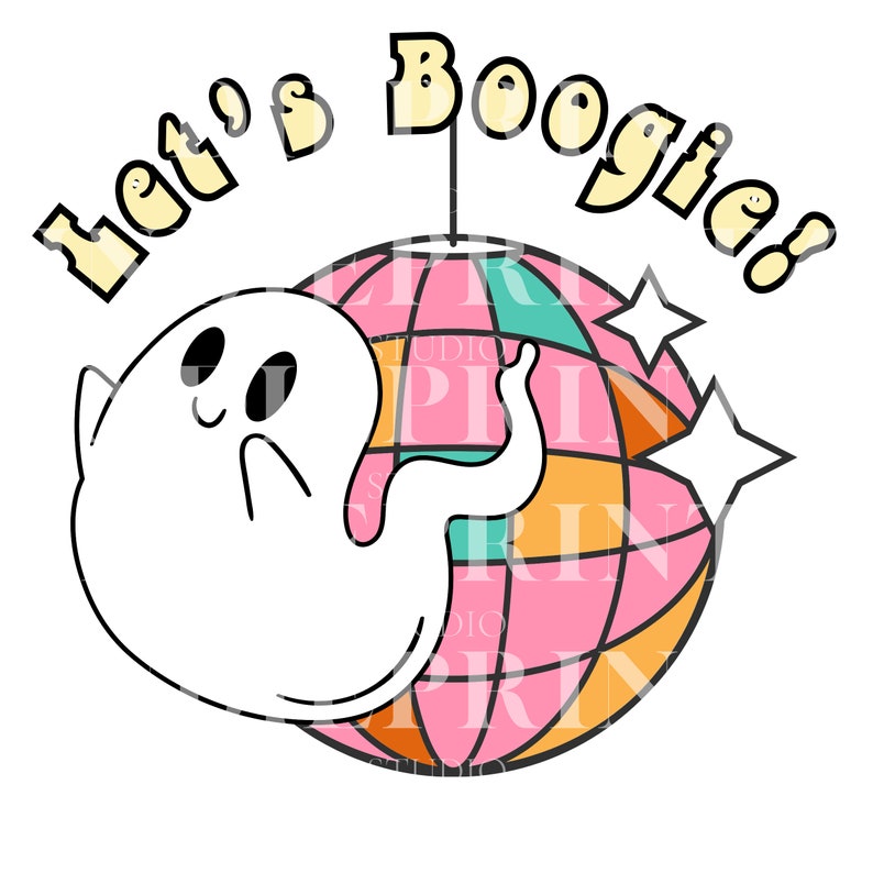 Retro Ghost Let's Boogie PNG Bundle, Ghost Halloween Clipart, Cute ...