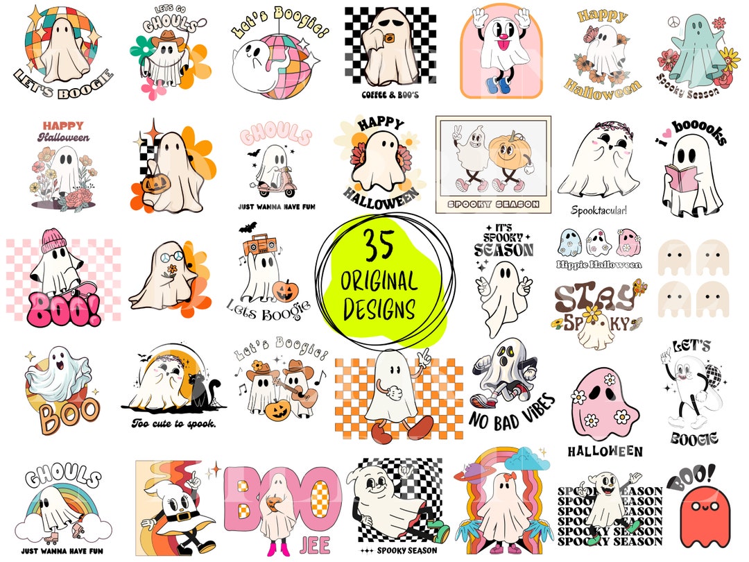 Retro Halloween Ghost SVG Bundle, Halloween Clipart, Ghost Svg ...