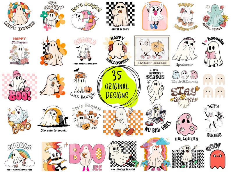Retro Halloween Ghost SVG Bundle, Halloween Clipart, Ghost Svg ...