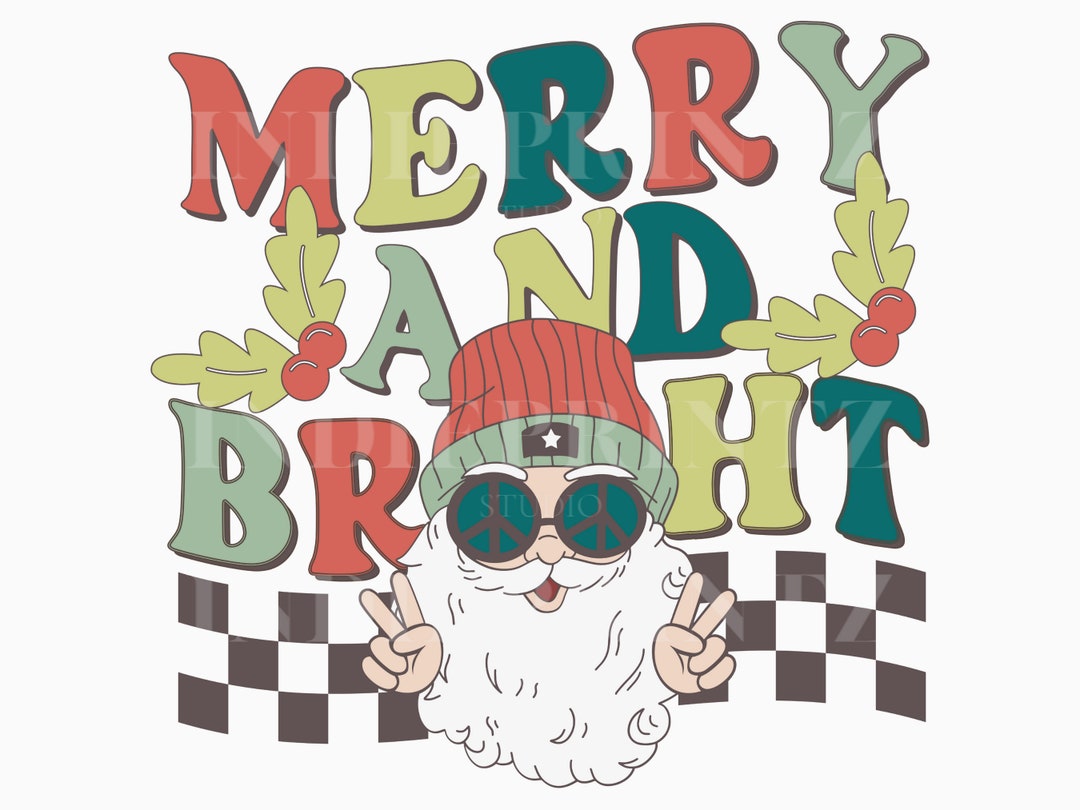 Hippie Santa PNG, Merry and Bright Png, Retro Christmas PNG, Holiday ...