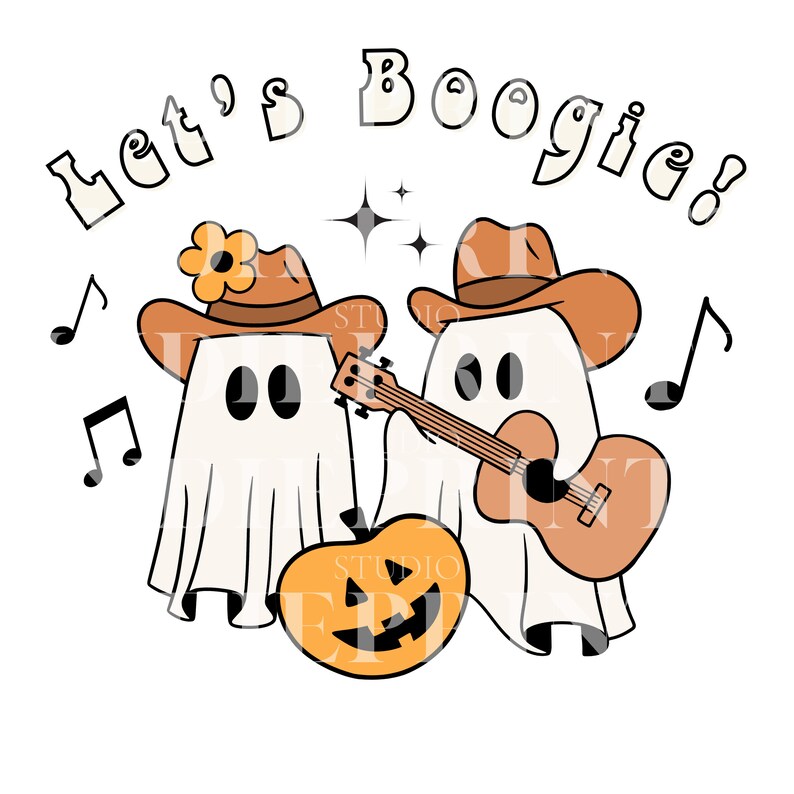 Retro Ghost Let's Boogie PNG Bundle, Ghost Halloween Clipart, Cute ...