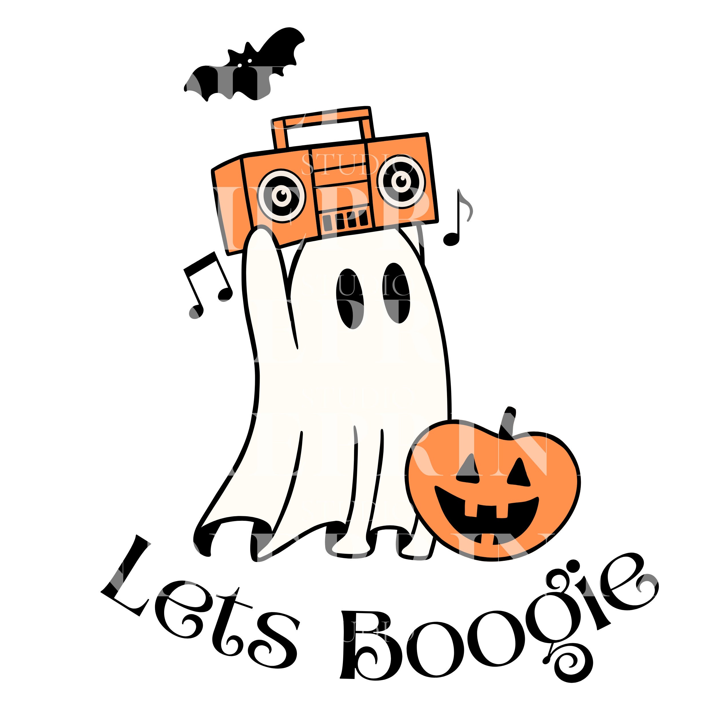 Retro Ghost Let's Boogie PNG Bundle, Ghost Halloween Clipart, Cute ...