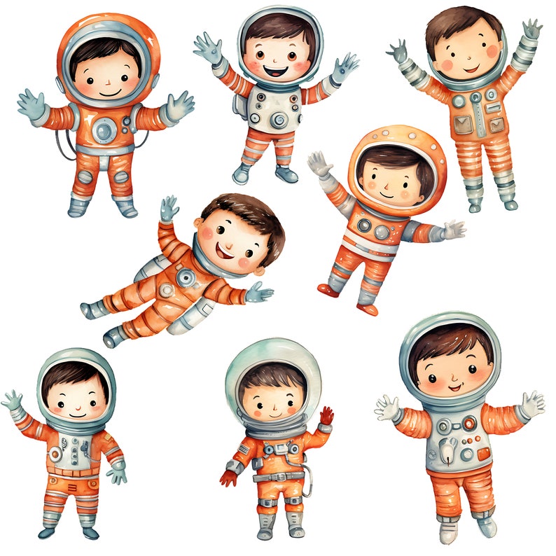 Watercolor Space Clip Art, Planets, Aliens, Rocket Ship, Astronaut, and ...