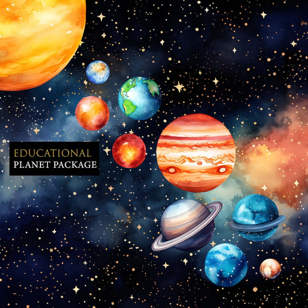 Watercolor Planets Space Clip Art Educational (PNG Files, Instant ...
