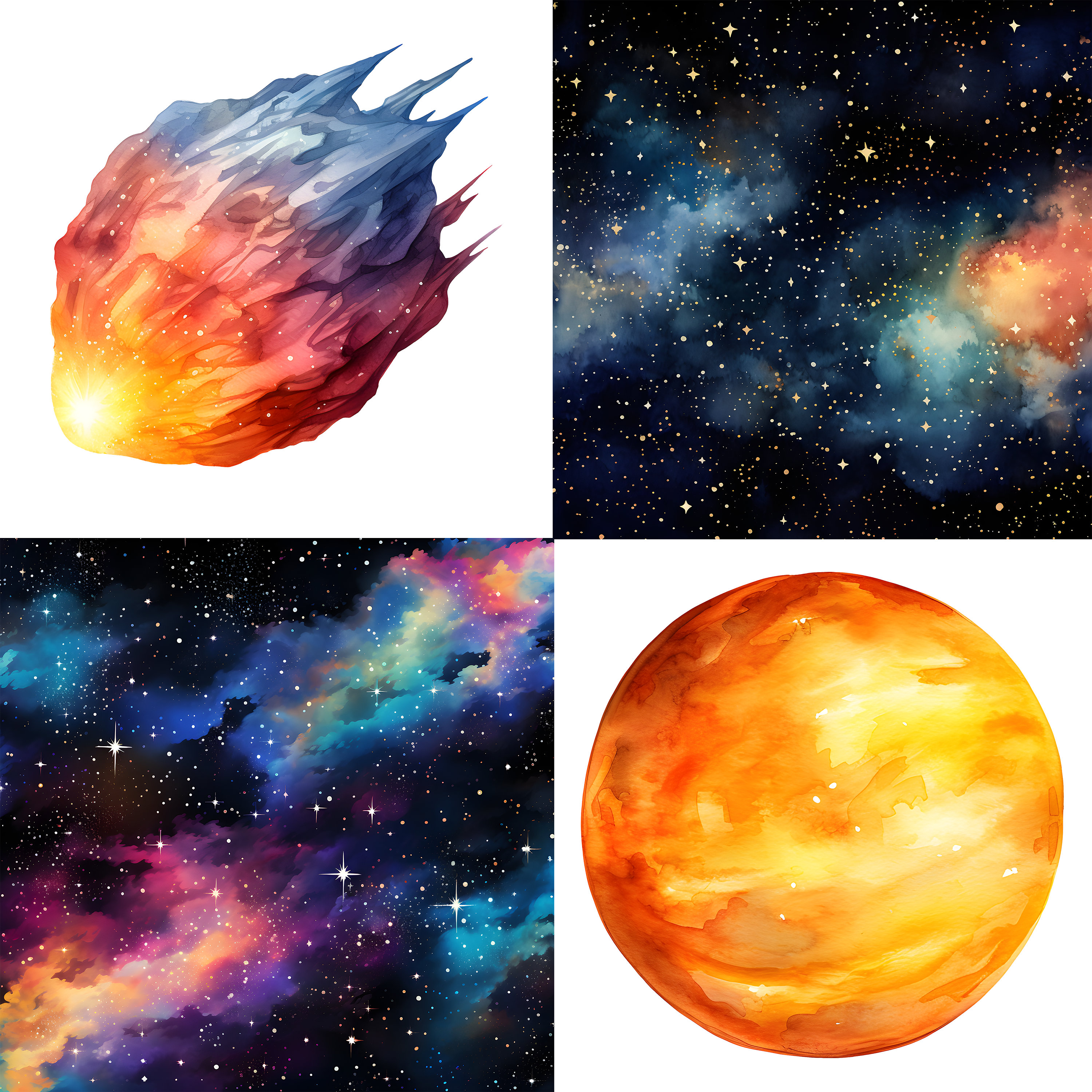 Watercolor Space Clip Art, Planets, Aliens, Rocket Ship, Astronaut, and ...