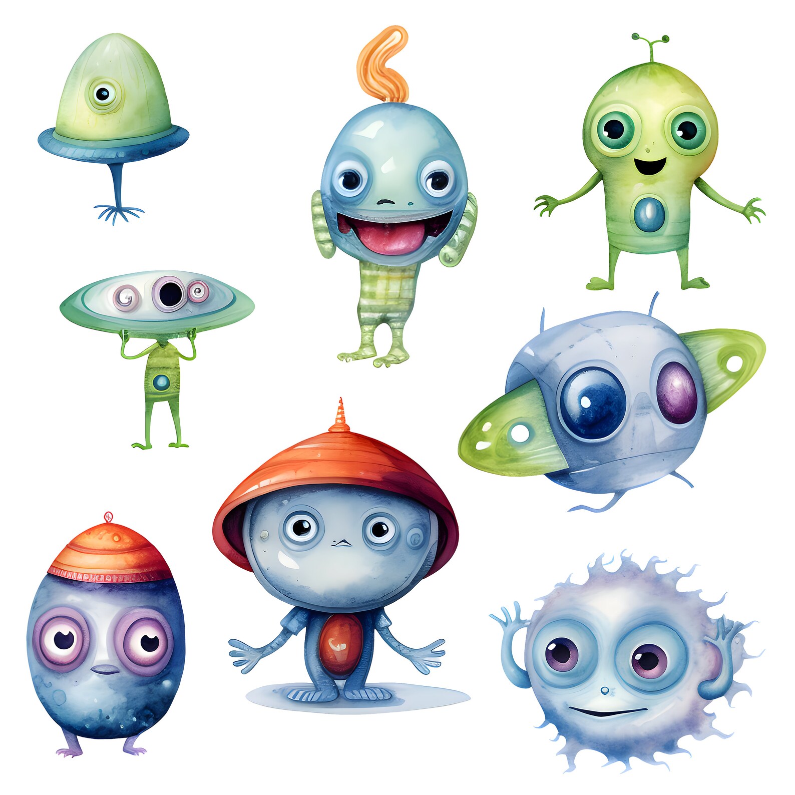 Watercolor Space Clip Art, Planets, Aliens, Rocket Ship, Astronaut, and ...