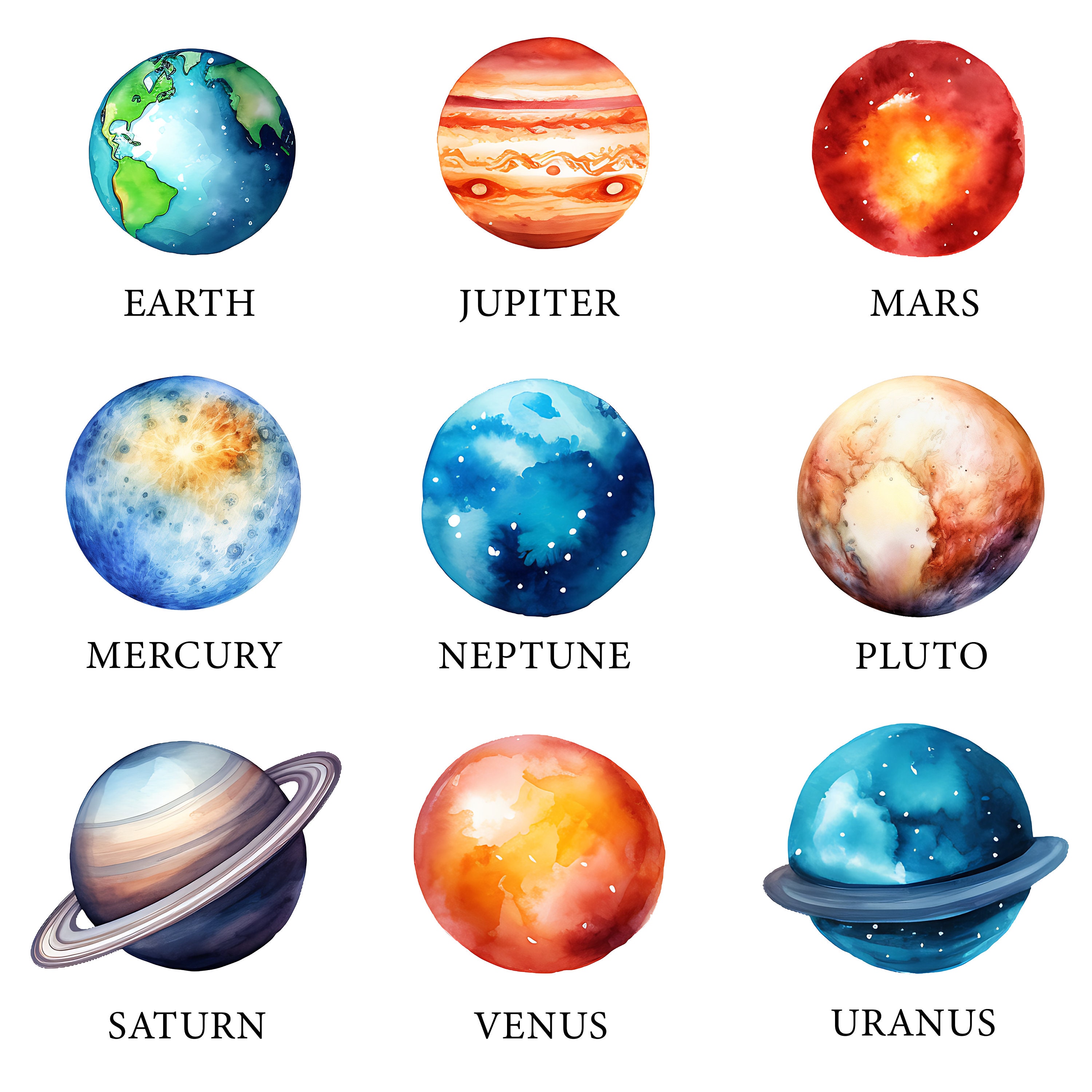 Watercolor Space Clip Art, Planets, Aliens, Rocket Ship, Astronaut, and ...