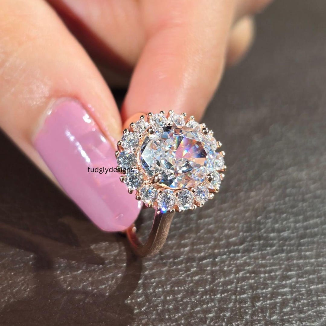 Oval Light Pink Moissanite Engagement Ring | 14K Solid Rose Gold Band ...