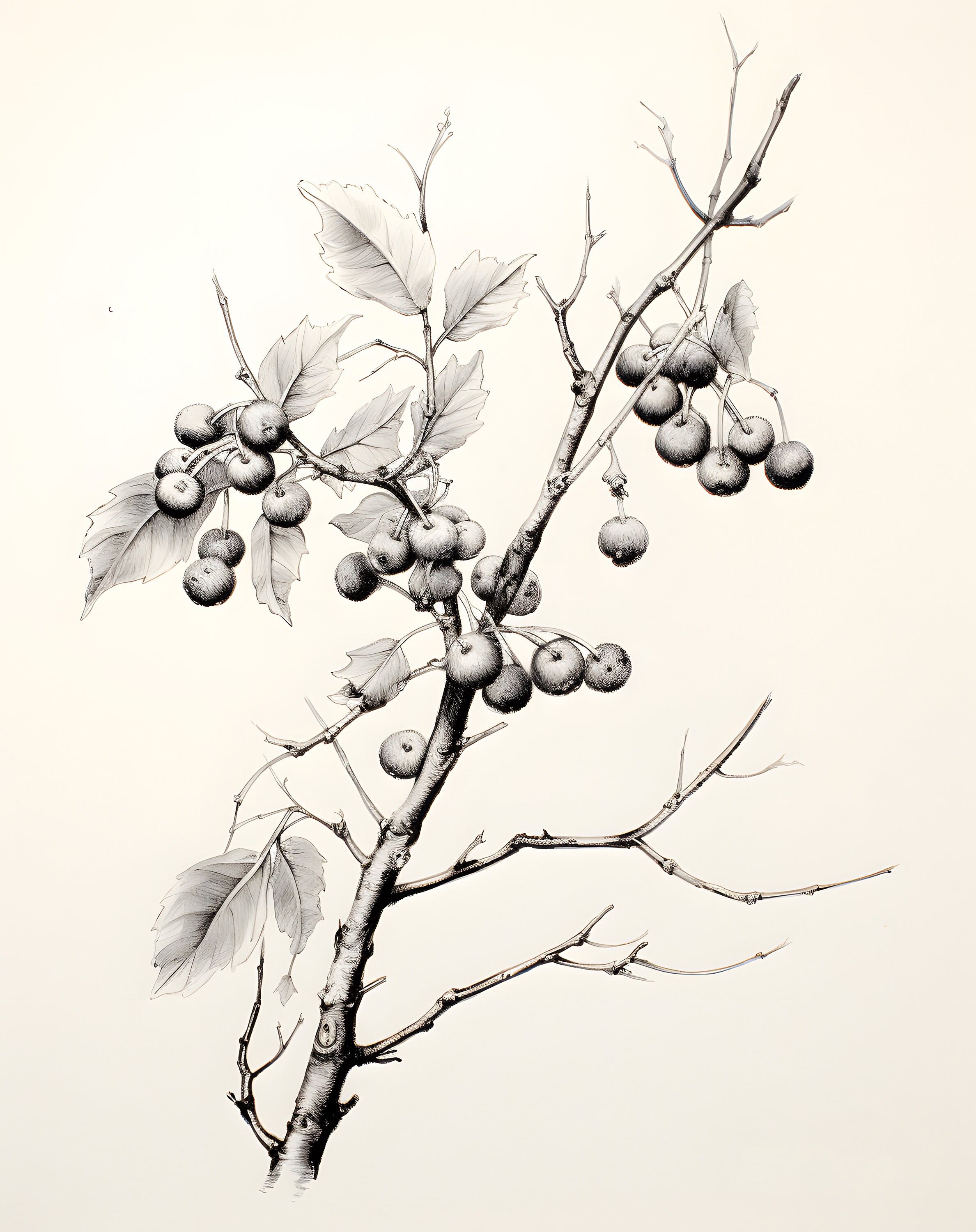 Tree Branch Pencil Sketch Digital Artwork. Digital Wall Decor Art for ...