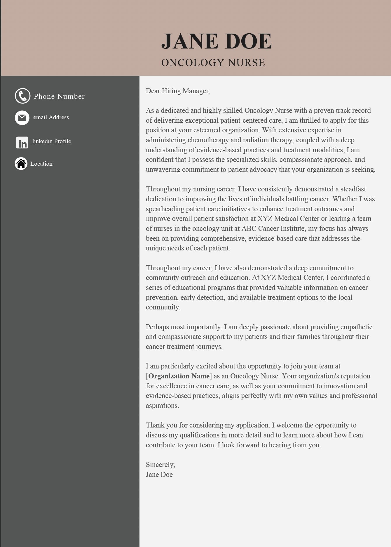 Oncology Cover Letter - Etsy