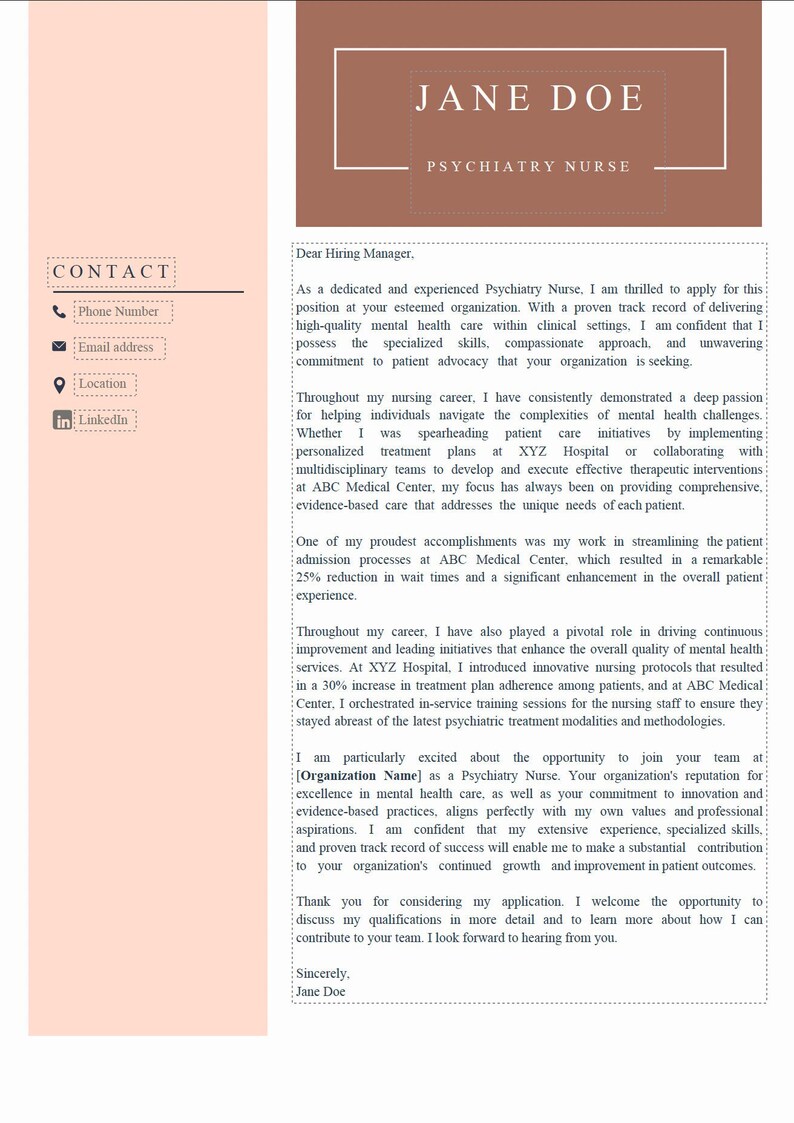 Psychiatric Cover Letter - Etsy