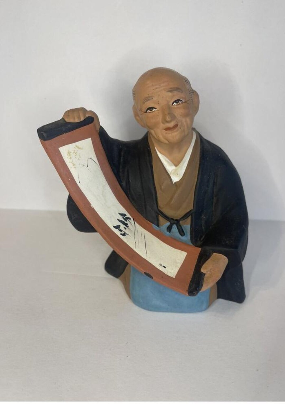 Vintage Hakata Doll Old Man Sitting Showing Painted Scroll Norcrest ...
