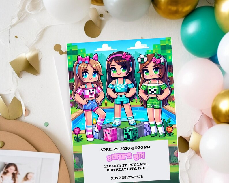 Minecrafter Birthday Invite, Minecrafter Birthday Girl, Gamer Girl ...