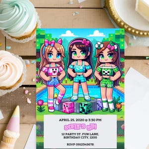Minecrafter Birthday Invite, Minecrafter Birthday Girl, Gamer Girl ...