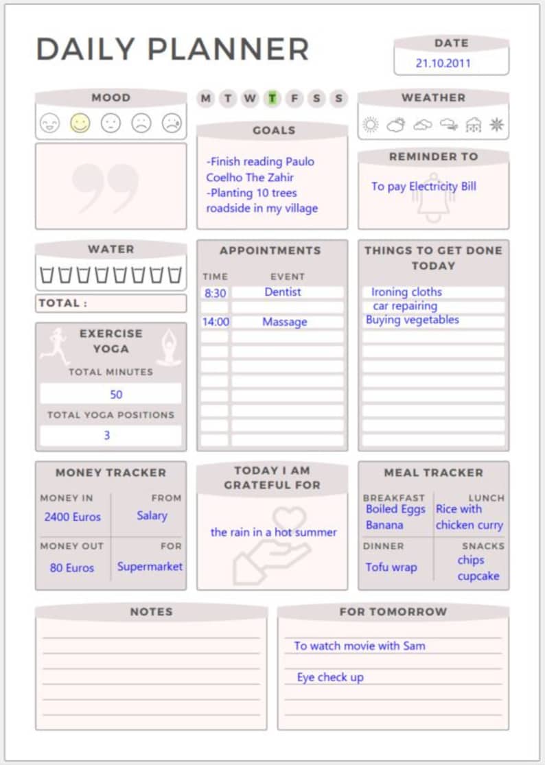 Daily Digital Planner| Digital Download| Printable Planner| Single Page ...