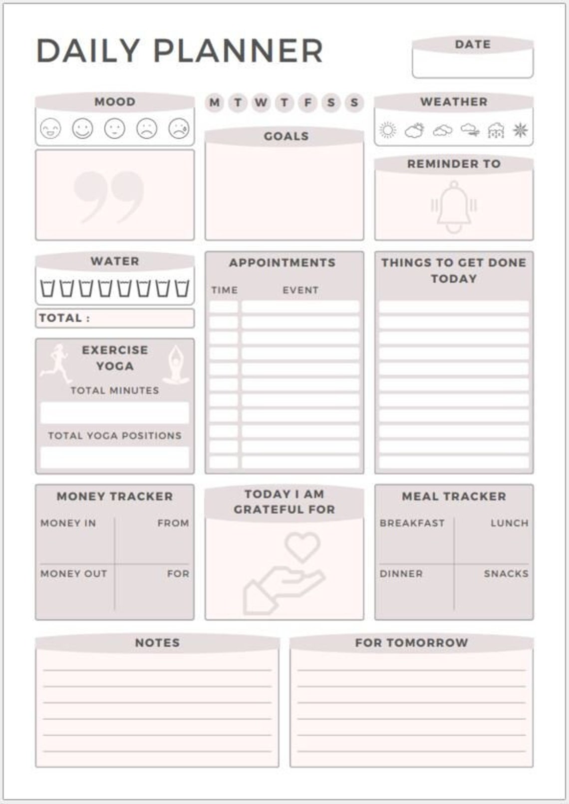 Daily Digital Planner| Digital Download| Printable Planner| Single Page ...