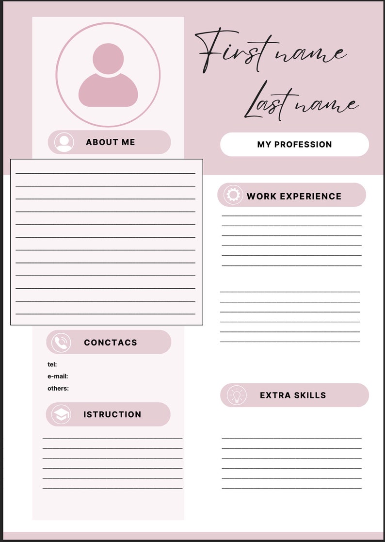 Personal Cv, Pink Cv, Creative Cv - Etsy