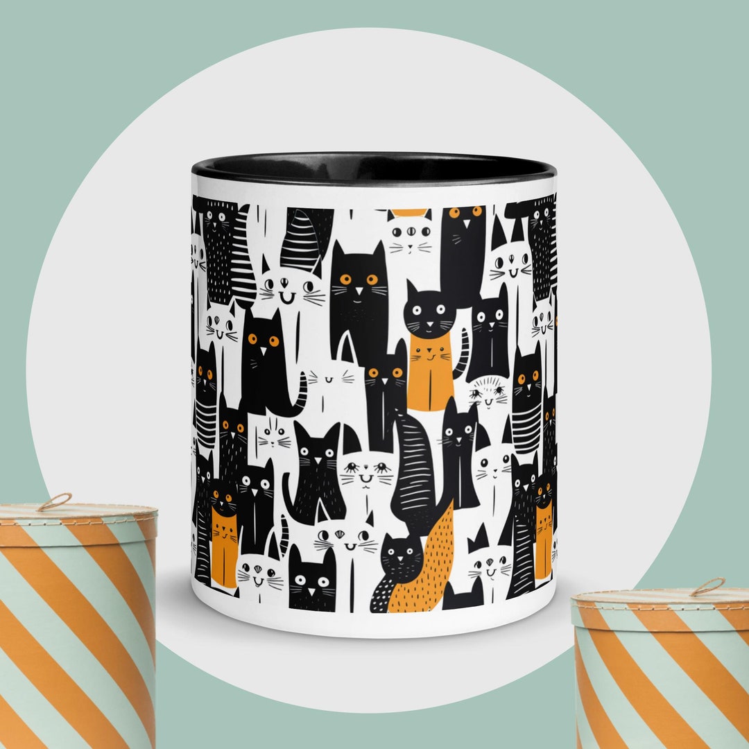 Kitty Cat Mug With Color Inside. Cat Print Mug. Cat Mug. - Etsy