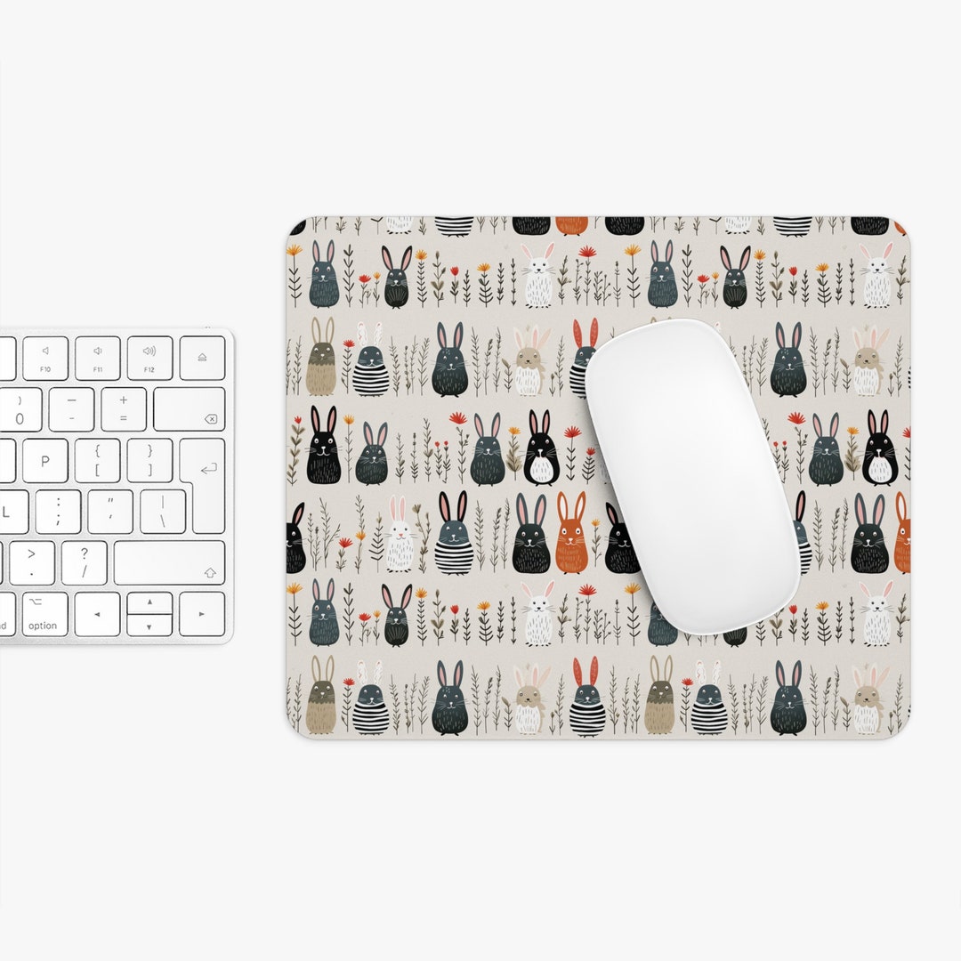 Boho Chic Bunny Rabbit Mouse Pad. Office Desk Accessories. Round ...