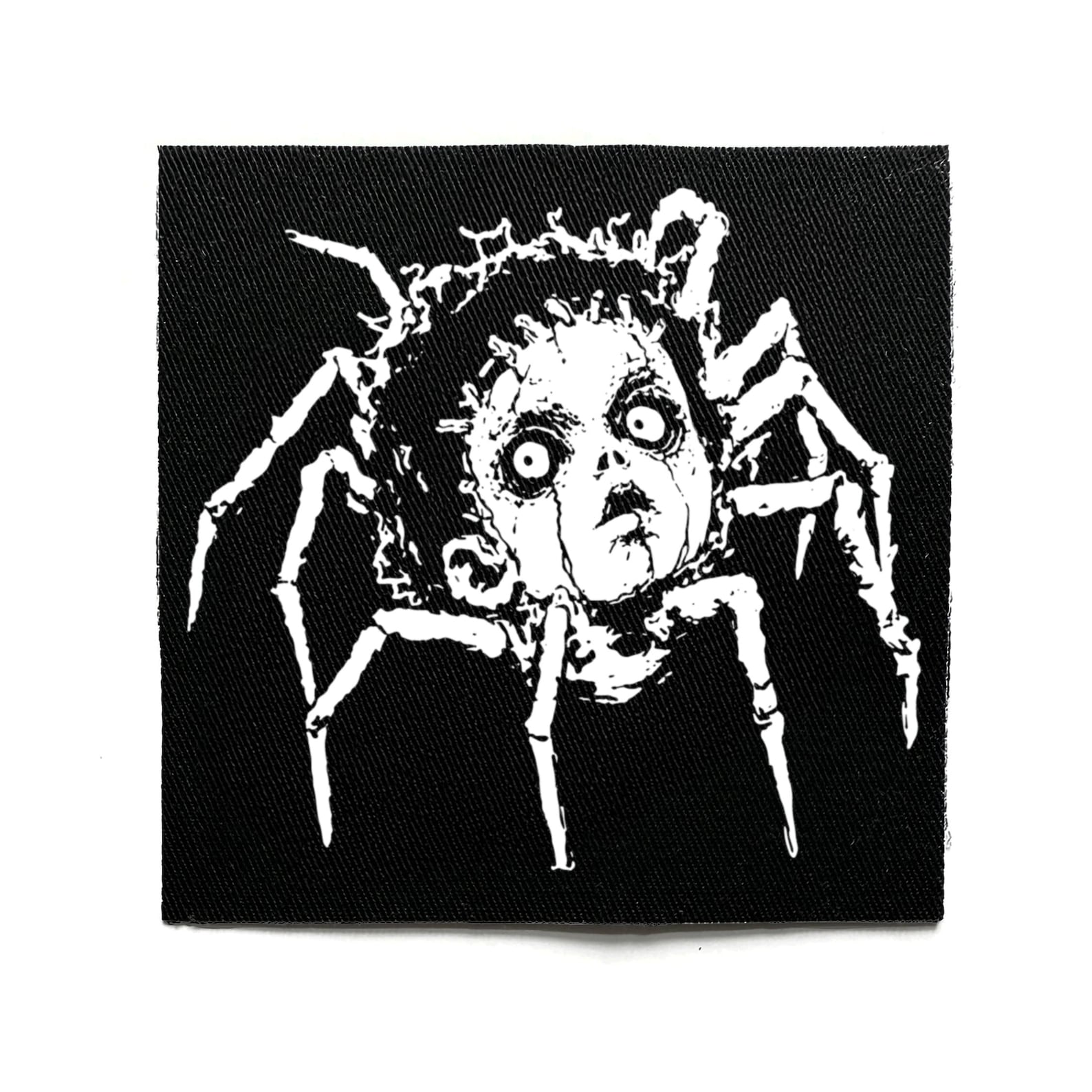Creepy Doll Head Spider Sew on Patch – Horror, Crust Punk, Goth, Battle ...