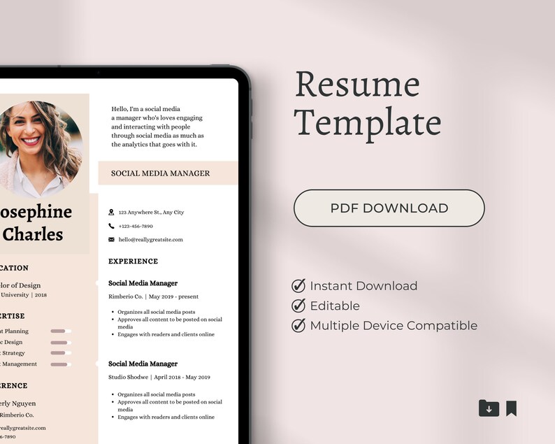 Resume Digital Resume Template Printable Resume Design Digital Resume ...
