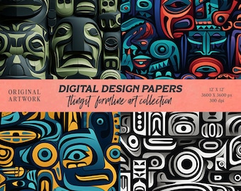 Tlingit/haida Formline Digital Paper, Northwest Coast Art, Scrapbook ...