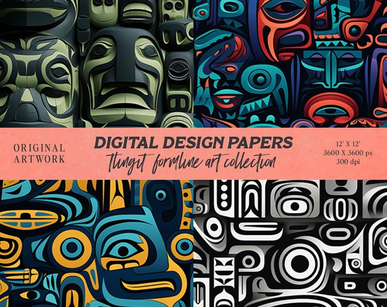 Tlingit/haida Formline Digital Paper, Northwest Coast Art, Scrapbook ...