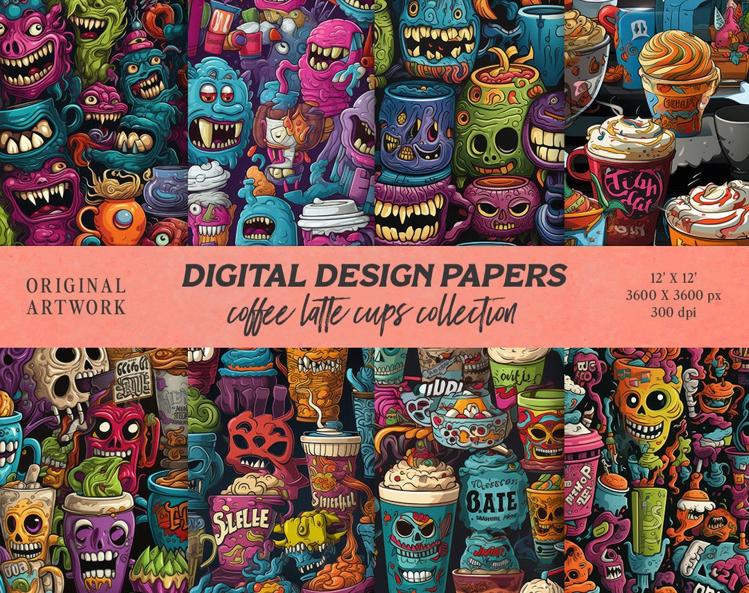 Coffee Latte Digital Paper, Kustom Kulture Scrapbook Papers, Seamless ...