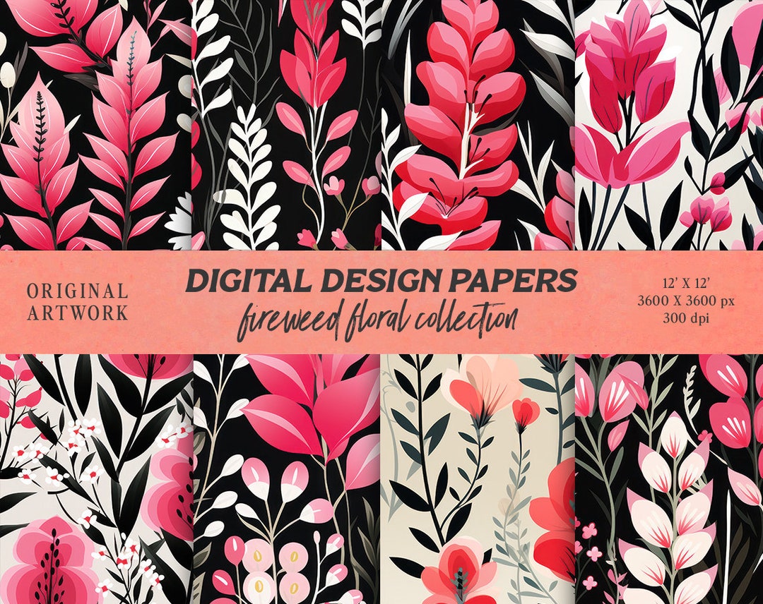 Fireweed Floral Digital Paper, Scrapbook Papers, Seamless Pattern ...