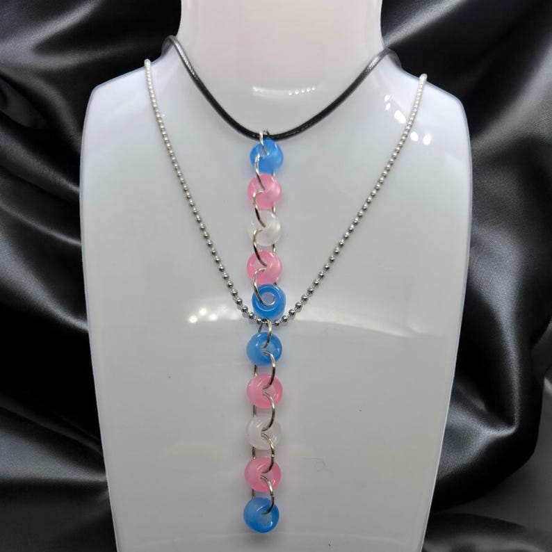 Translucent Transgender Pride Flag Pony Bead Necklace | Pendant ...
