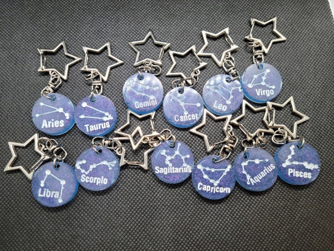 Astrology Zodiac Sign Keychains - Blue - Etsy