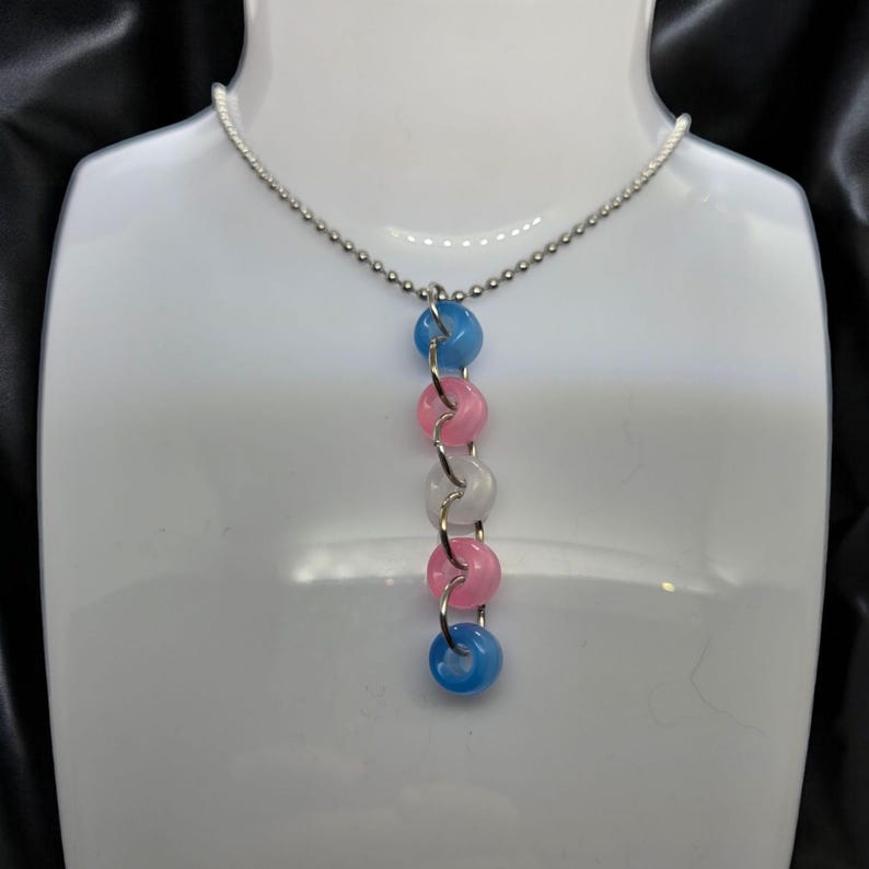 Translucent Transgender Pride Flag Pony Bead Necklace | Pendant ...