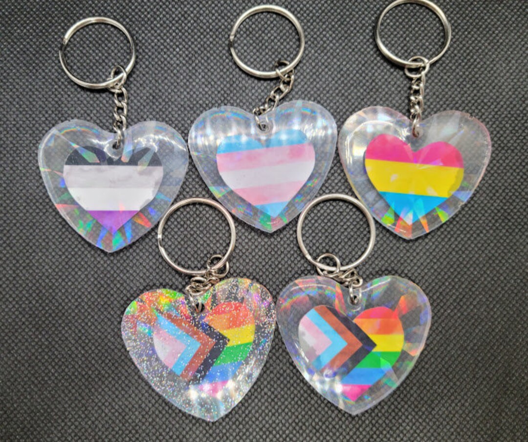 Pride Flag Heart Keychains - Holographic - Etsy