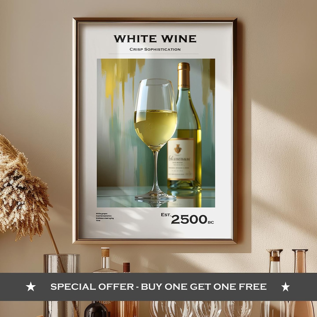 White Wine Vintage Poster Print | Classic Cocktail Art | Bar Wall Decor ...