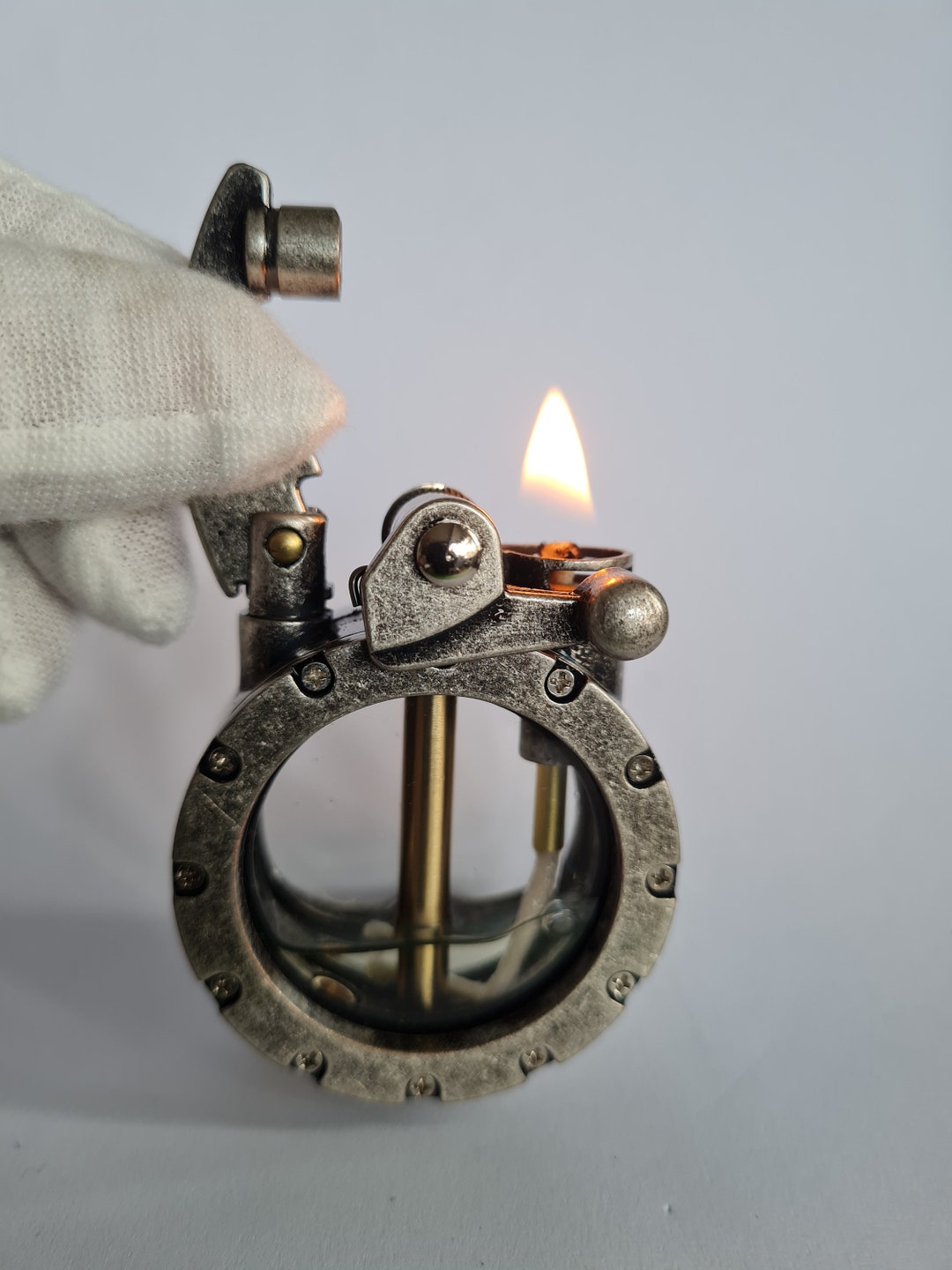 Siilver Rocker Arm Kerosene Lighter With Open Fire Oil Tank Lighter : A ...
