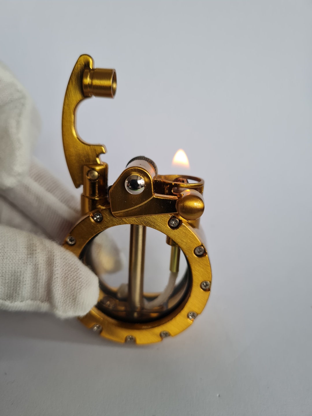 Gold Rocker Arm Kerosene Lighter With Open Fire Oil Tank Lighter : A ...