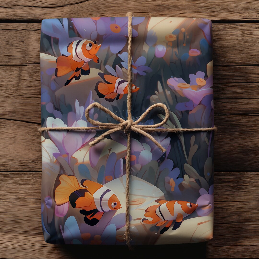 Charming Cute Clown Fish Gift Wrap Underwater Coral Reef Wrapping Paper ...