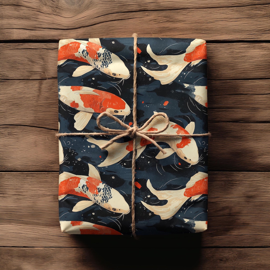 Koi Fish Gift Wrap, Japanese Style Wrapping Paper, Zen Fish Pond Design ...
