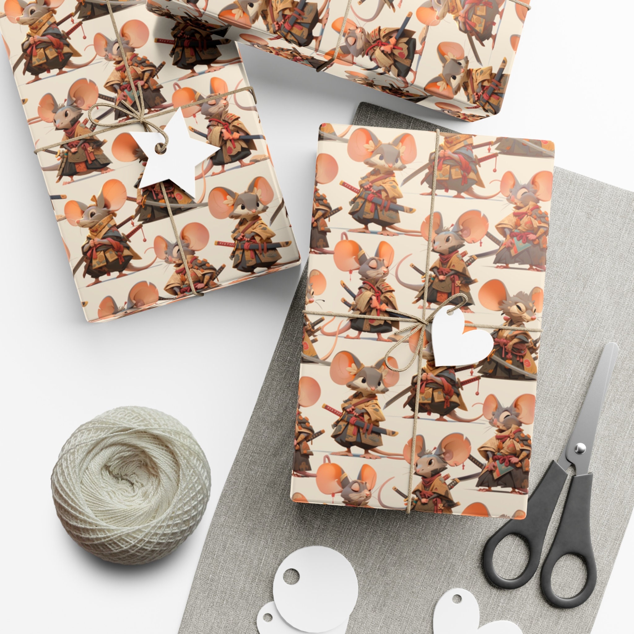Samurai Mice Wrapping Paper, Epic Warrior Rodents, Kawaii Anime Gift ...