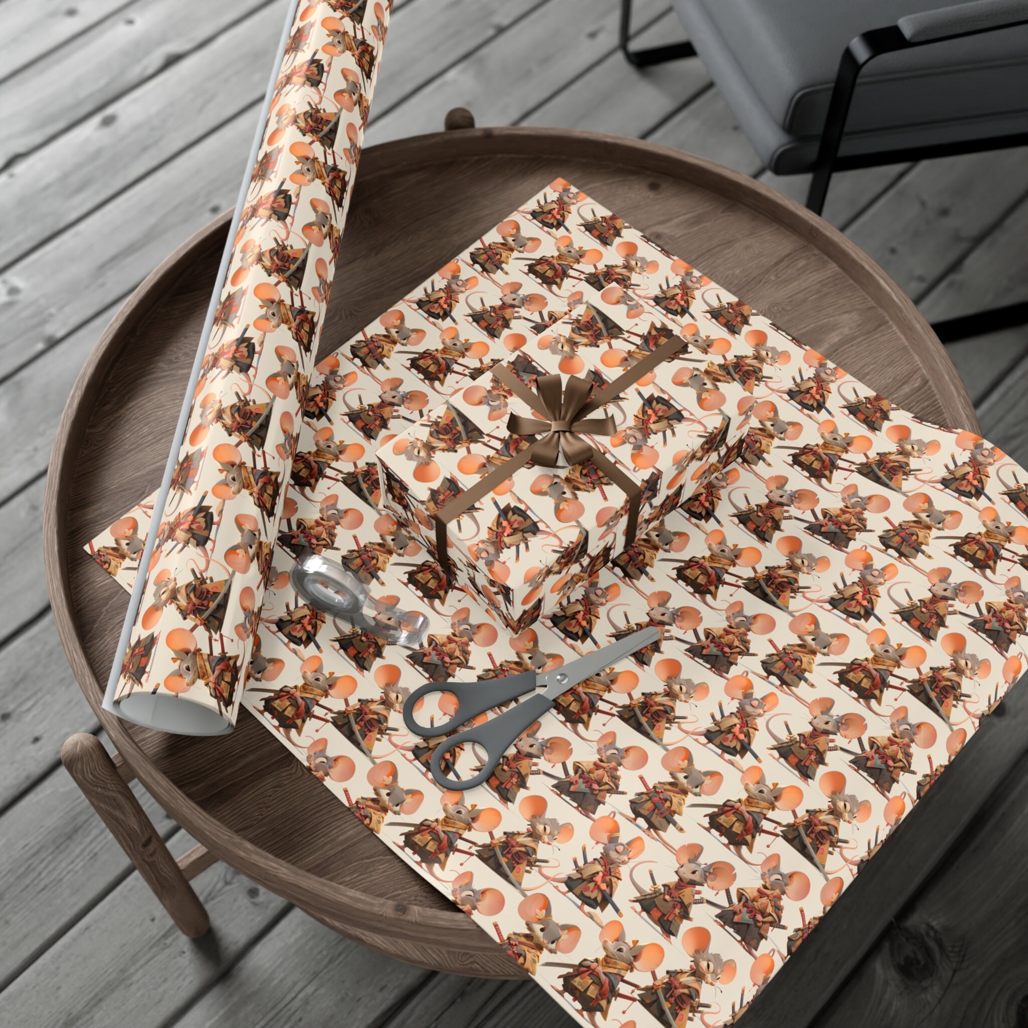 Samurai Mice Wrapping Paper, Epic Warrior Rodents, Kawaii Anime Gift ...