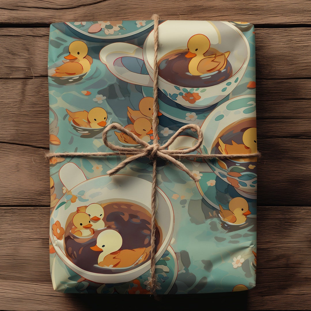 Cute Ducks in Teacups Gift Wrap Paper Yellow Ducky Wrapping Paper ...