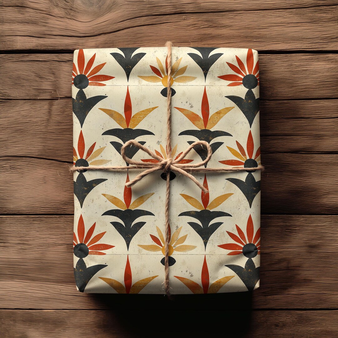 Egypt Style Gift Wrap Retro Geometric Flower Wrapping Paper for ...