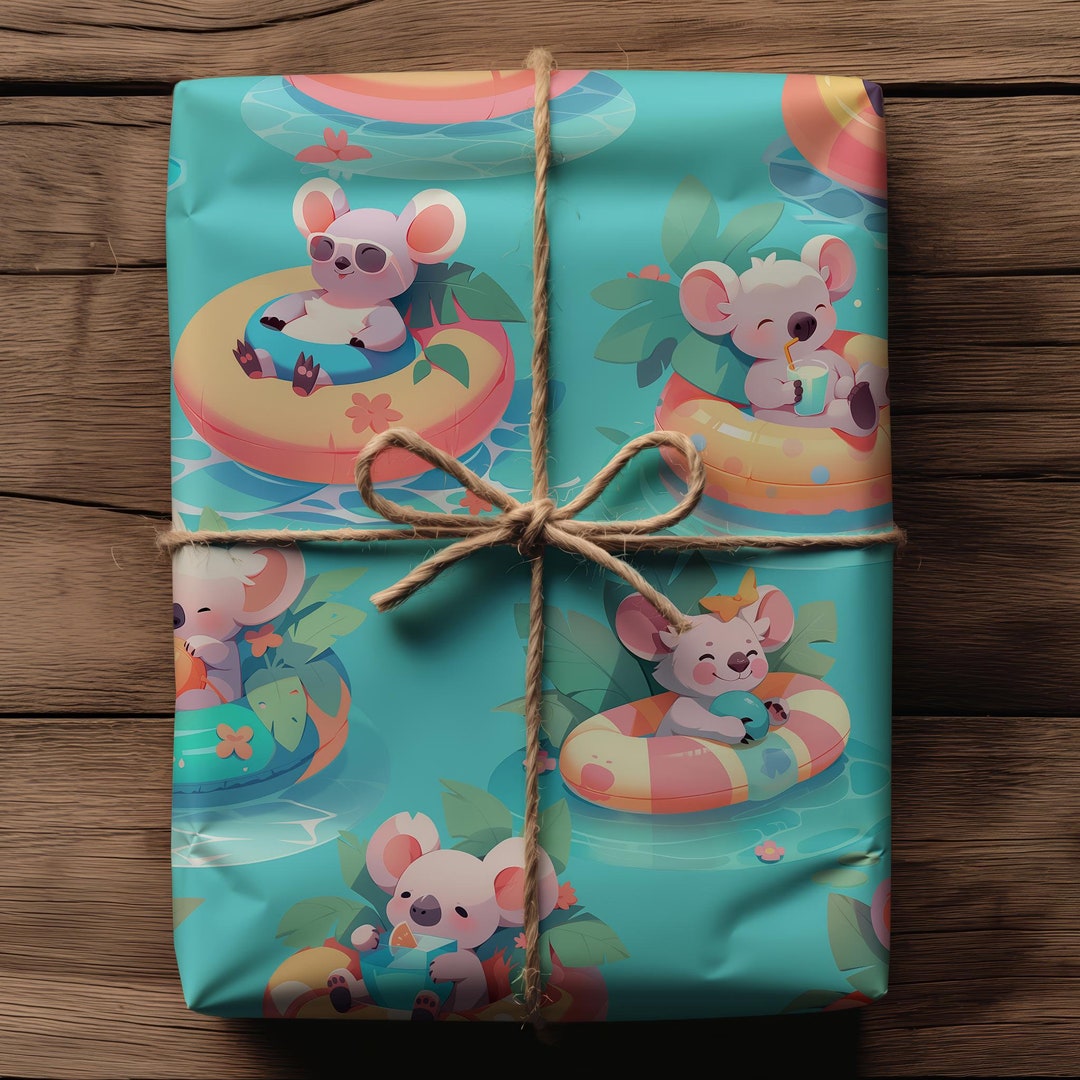 Adorable Koala Pool Party Gift Wrap Cute Animals, for Kids Birthdays ...