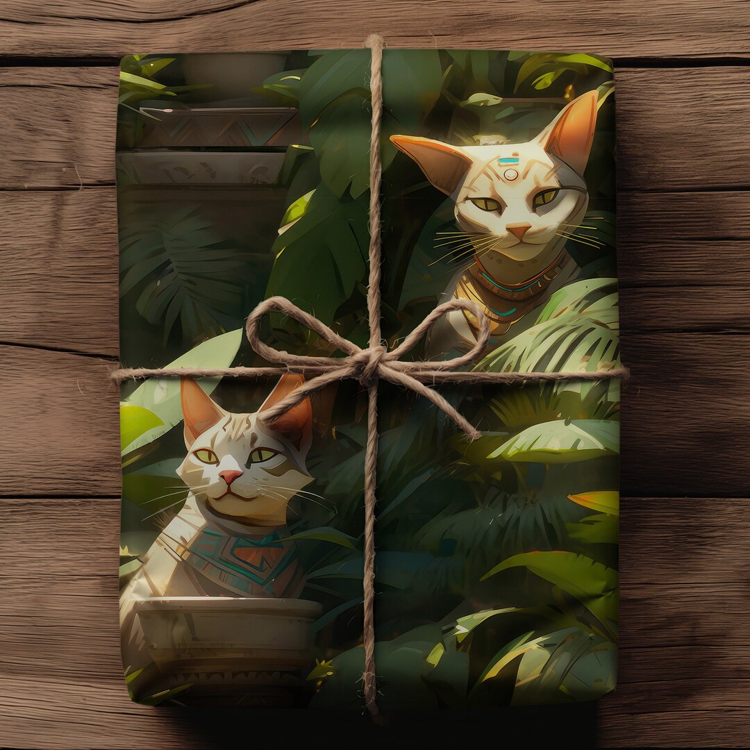 Pharaoh Cat Party Gift Wrap Egyptian Mystical Cat Gift Paper, Kitty Cat ...