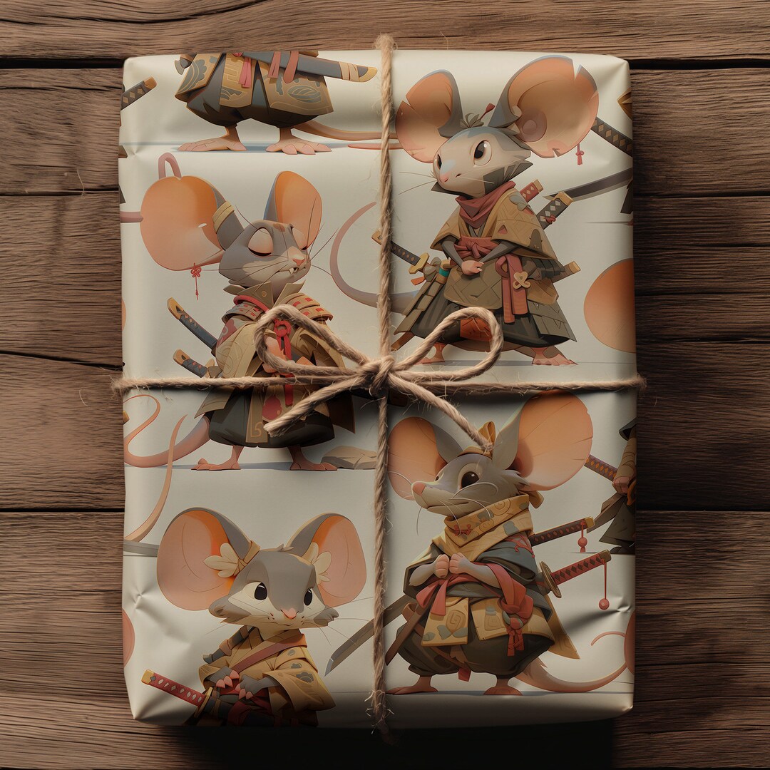 Samurai Mice Wrapping Paper, Epic Warrior, Kawaii Anime Gift Wrap ...