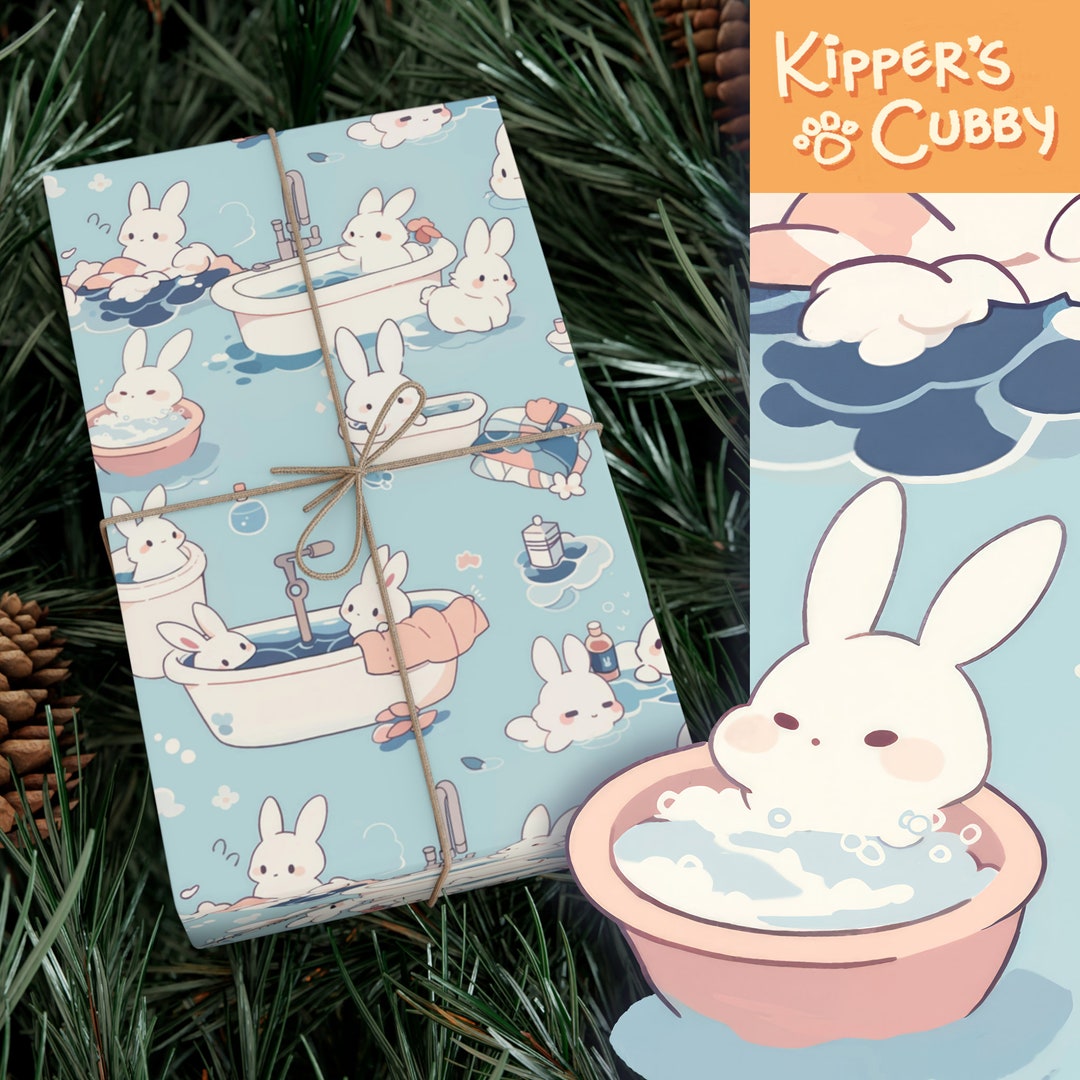 Cute Bunny Gift Wrap Adorable Cute Animals Bunnies in Bathtubs Wrapping ...