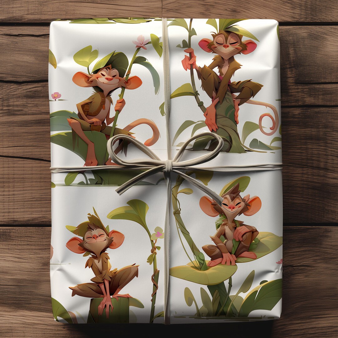 Cute Wukong Gift Wrap, Floral Kawaii Monkey Anime Birthday Wrapping ...