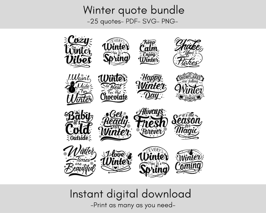Winter Quote Bundle, 25 Quotes, SVG, PDF, PNG, Quote Bundle - Etsy