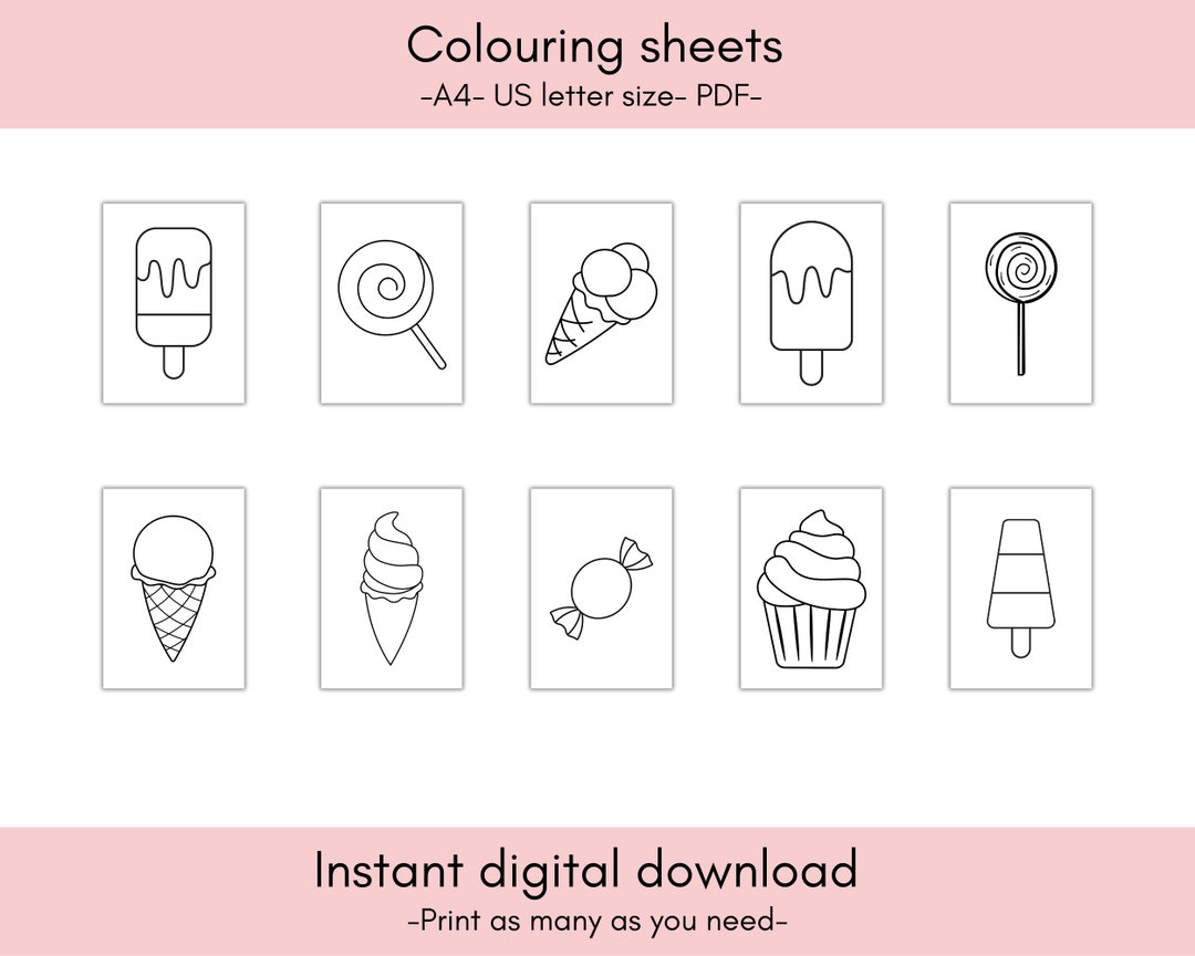 Coloring Sheets, Kids, Summer, Sweets, A4, US Letter Size - Etsy